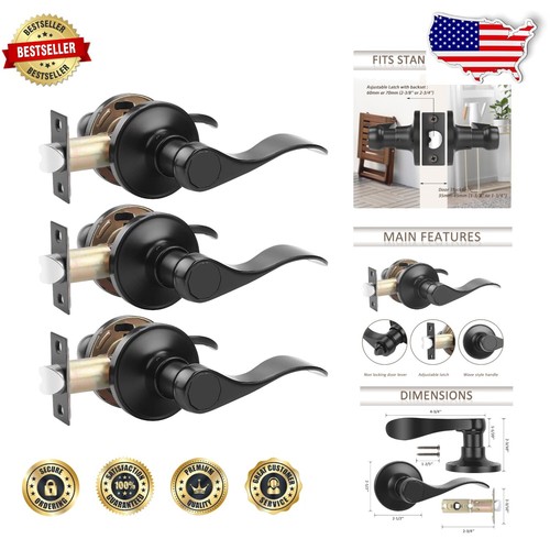 Stylish Black Finish Door Lever Set - Keyless & Easy Installation (3 ...