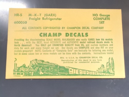 Vintage Champ Decals No. HR-5 MKT GARX Reefer HO Set | eBay