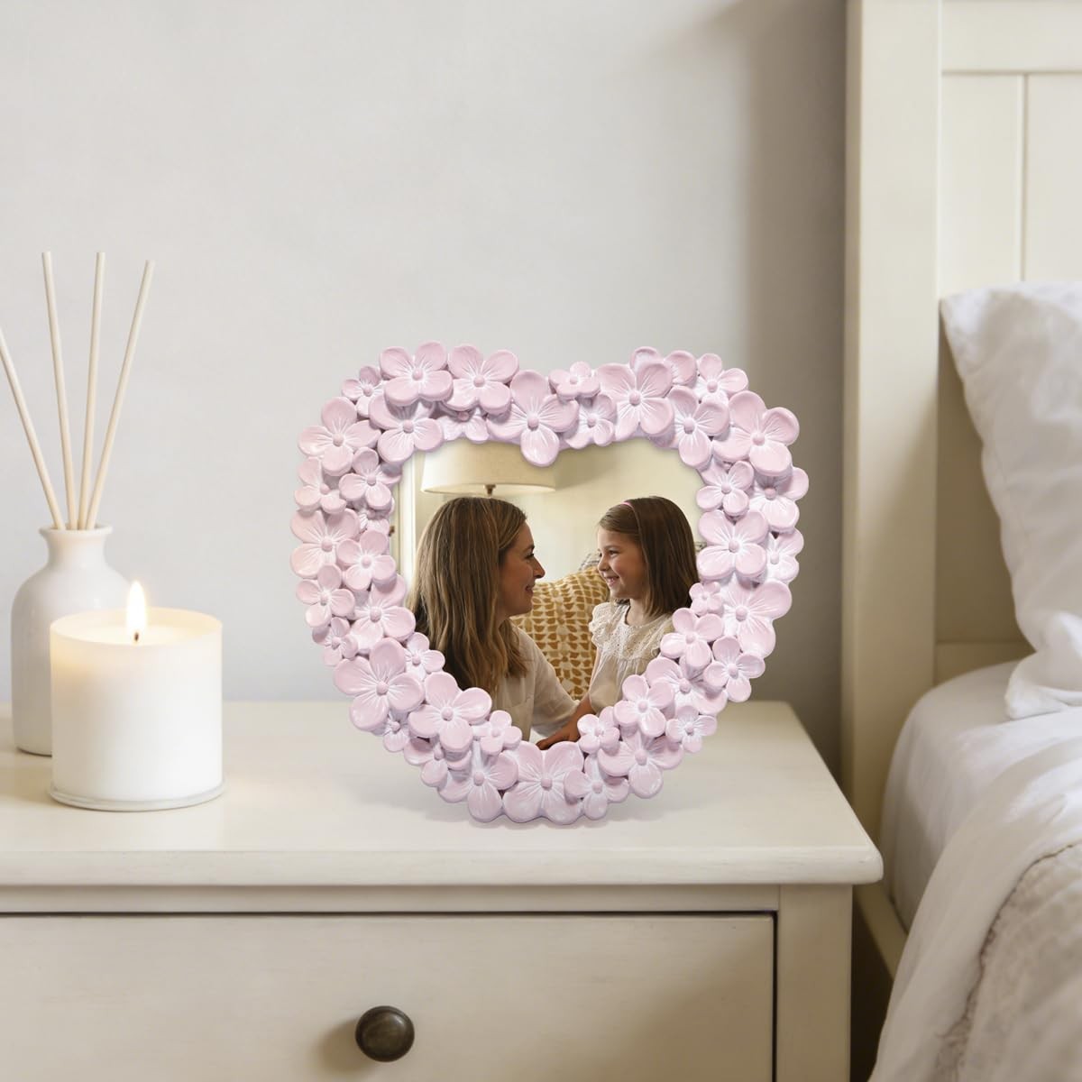 4x4 Inch 3D Floral Heart Shaped Frame - Hand-Crafted Resin Picture ...