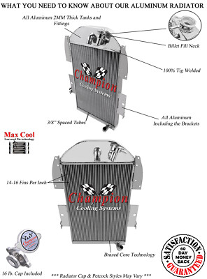 1934 1935 1936 Chevy Pickup Truck 3 Row Aluminum Champion DR Radiator ...