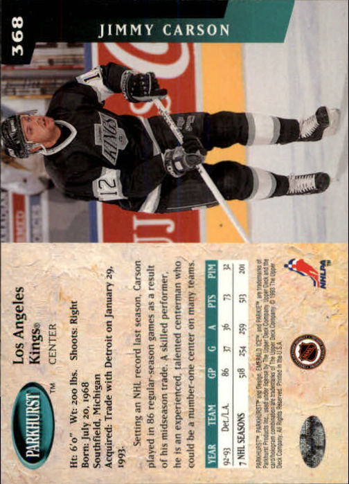 1993-94 Parkhurst Kings Hockey Card #368 Jimmy Carson | eBay