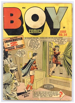 Boy Comics 34 (G) Crimebuster SUICIDE COVER Nose job story 1947 Lev ...