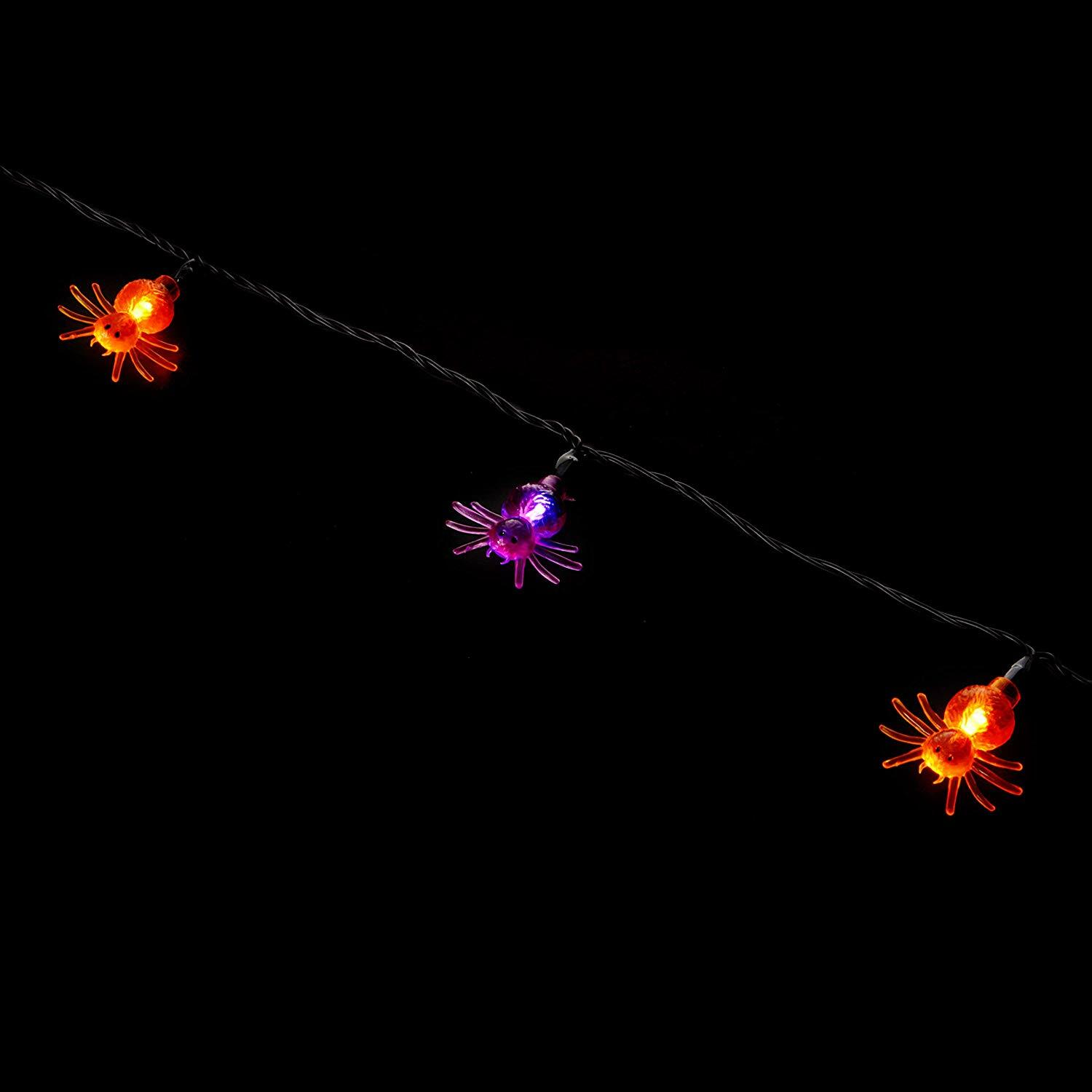 Battery Operated Spider Cap Twinkle Light String, Purple and Orange, 3. ...