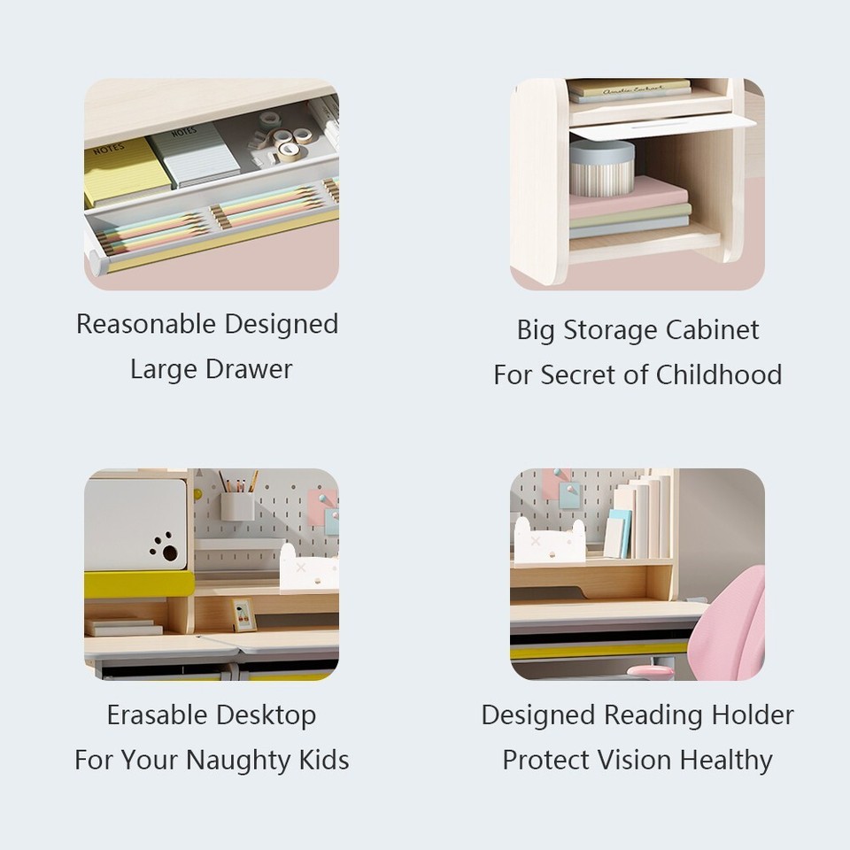 Adjustable Study Desk, Multi Function Ergonomic Wood Drafting Table ...