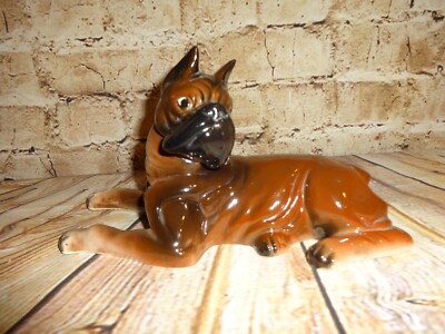 Vintage Boxer Dog Figure Made in Japan Porcelain 10" Laying Down | eBay