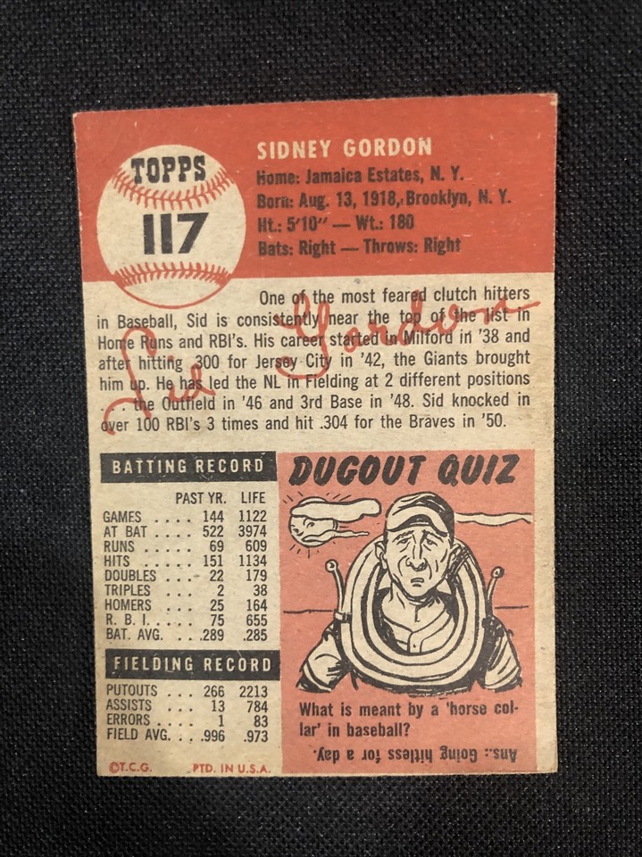 1953 Topps #117 Sid Gordon VG-EX Boston Braves *34 | eBay