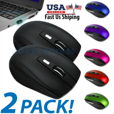 2 Wireless Optical Mouse Mice 2.4GHz USB Receiver For Laptop PC ...