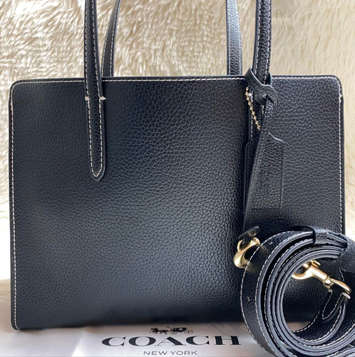 Carter Cary 28 Black Pebbled Leather Medium Tote Bag CJ806 | eBay