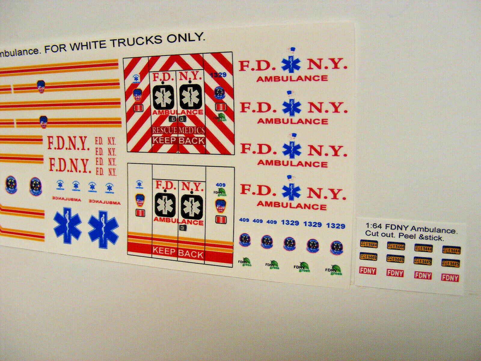 FDNY Ambulance Rescue Medic1:64 Water Slide Decals Fior All White ...