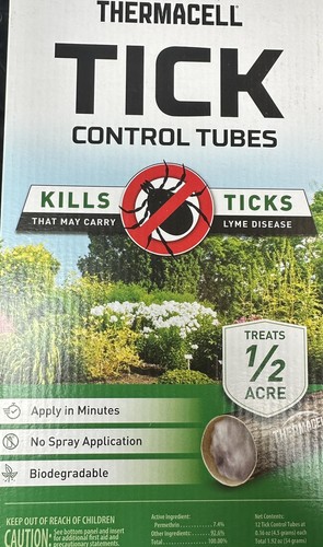 THERMACELL-12 Tick Control Tubes Kills Ticks Treats 1/2 Acre 11,000 sq ...