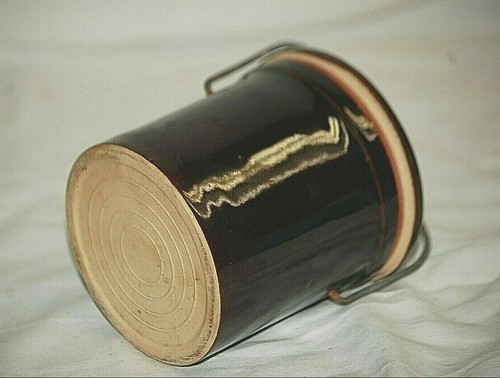Old Vintage Large Brown Glazed Stoneware Butter Cheese Crock Wire Bail ...