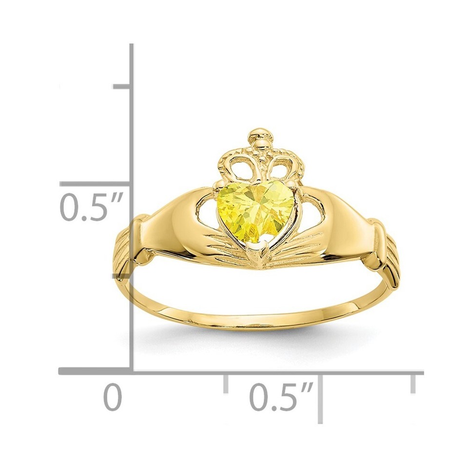 10K Yellow Gold Cubic Zirconia November Birthstone Claddagh Heart Ring ...