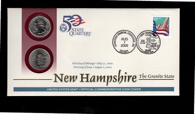 NEW HAMPSHIRE 2000 US MINT P&D UNCIRCULATED STATE QUARTER FIRST DAY ...