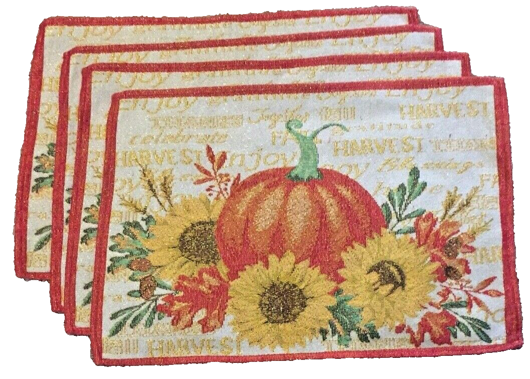Autumn Harvest tapestry placemats set of 4 Pumpkins Sunflowers ...