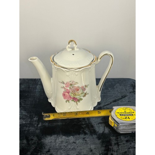Winrose Collection Hand Decorated USA Ceramic Teapot Floral Roses Gold ...