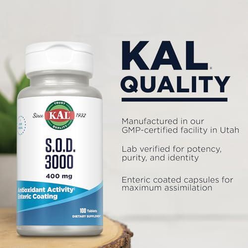 KAL S.O.D. 3000 Antioxidant Supplement 400mg, Superoxide Dismutase (SOD ...