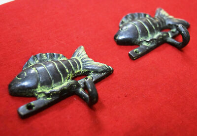 Fish Shape Towel Hook Pair of 2 Nautical Design Brass Tie Towel Key ...