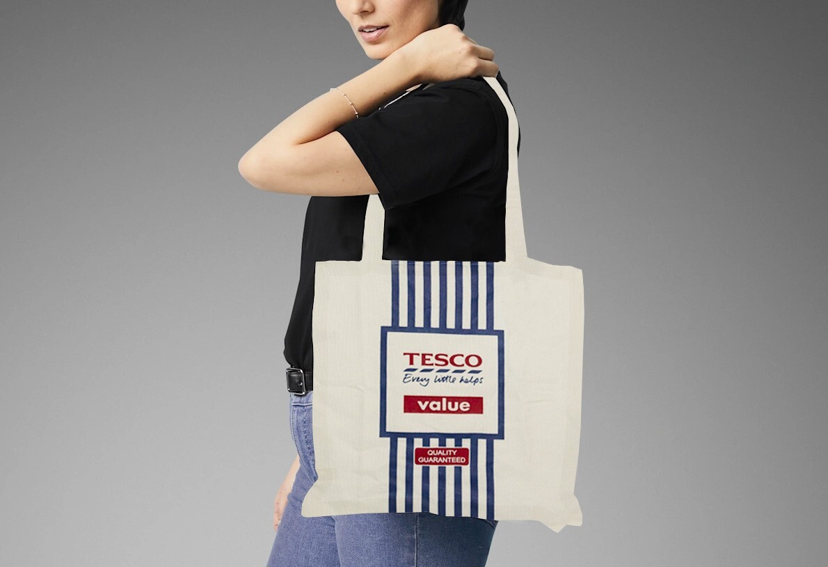 Offical Tesco Value - Retro style hipster gift cotton tote school ...