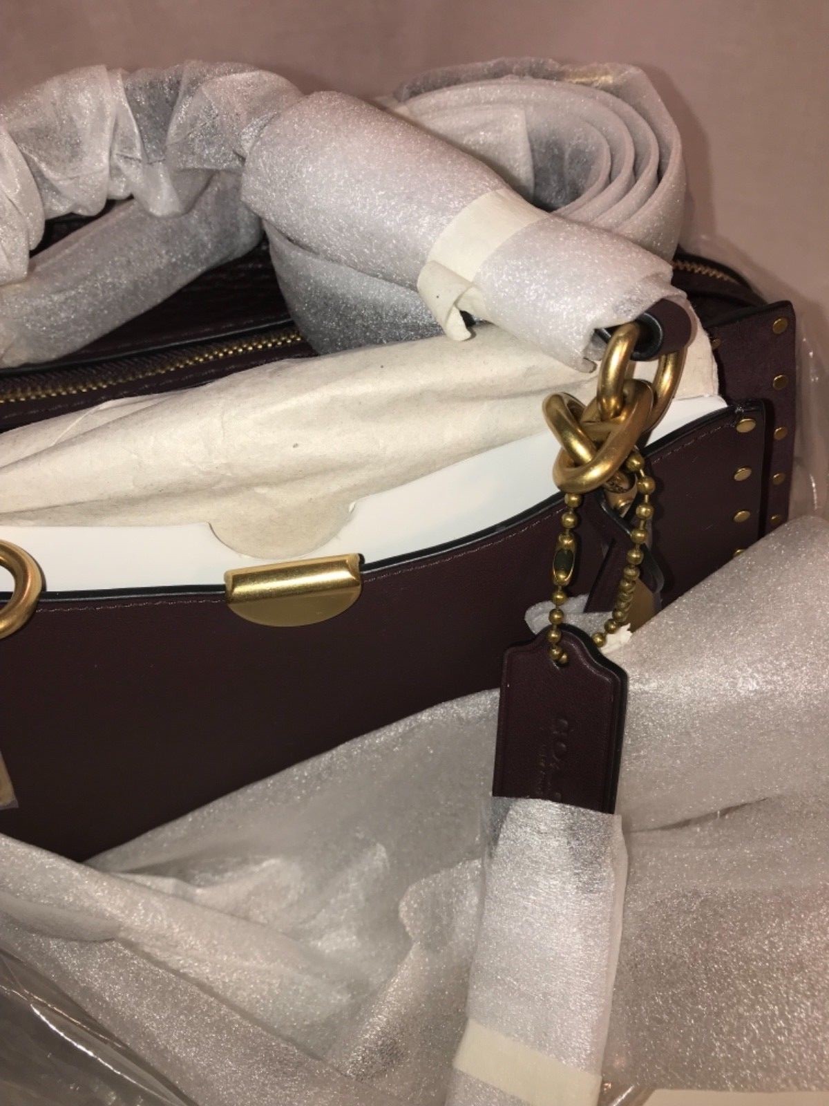 Coach 35617 Border Rivets Mixed Leather Dreamer Satchel Oxblood for ...