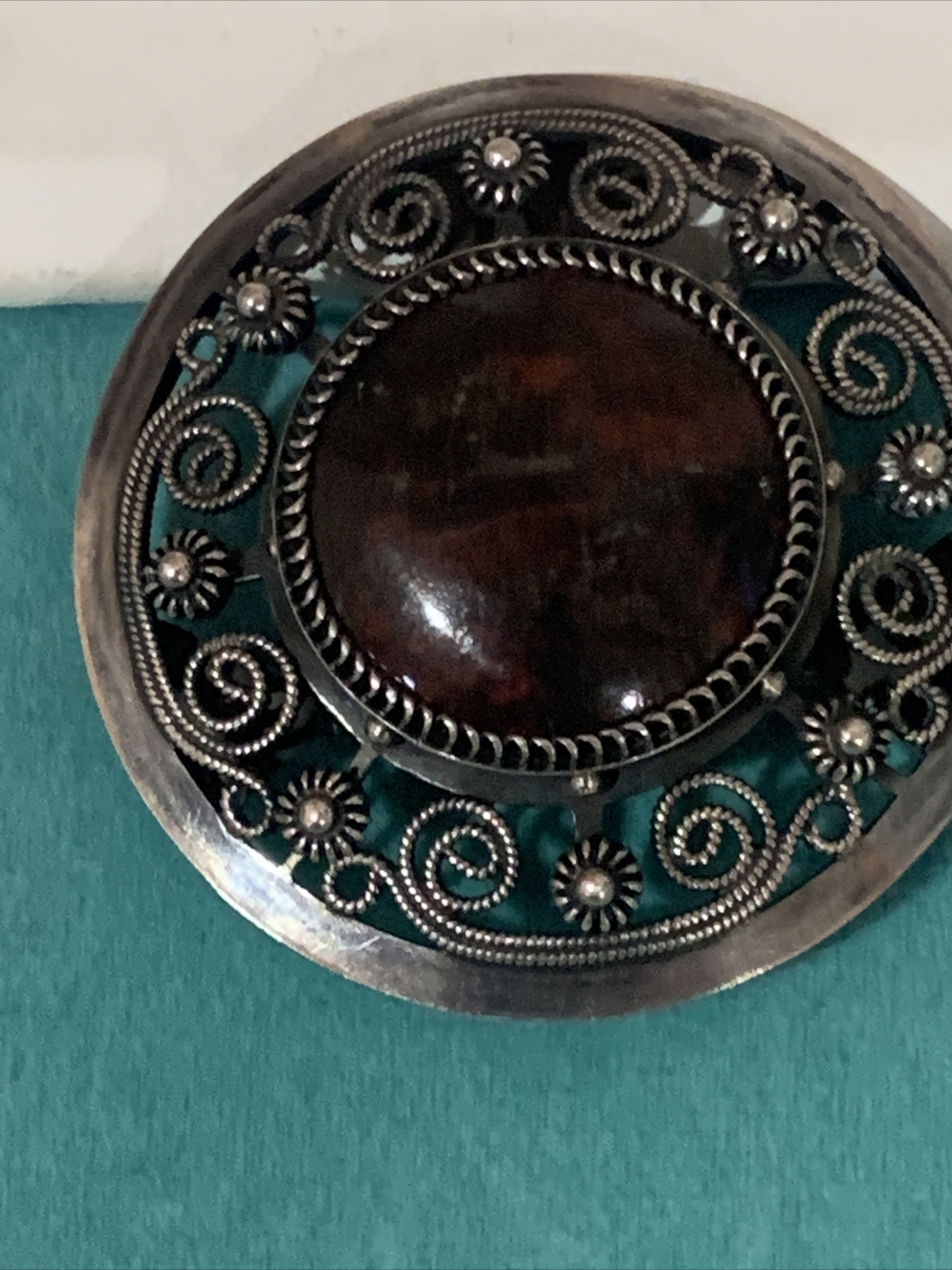 ANTIQUE RUSSIAN 916 STERLING SILVER ROUND FILIGREE JA… - Gem