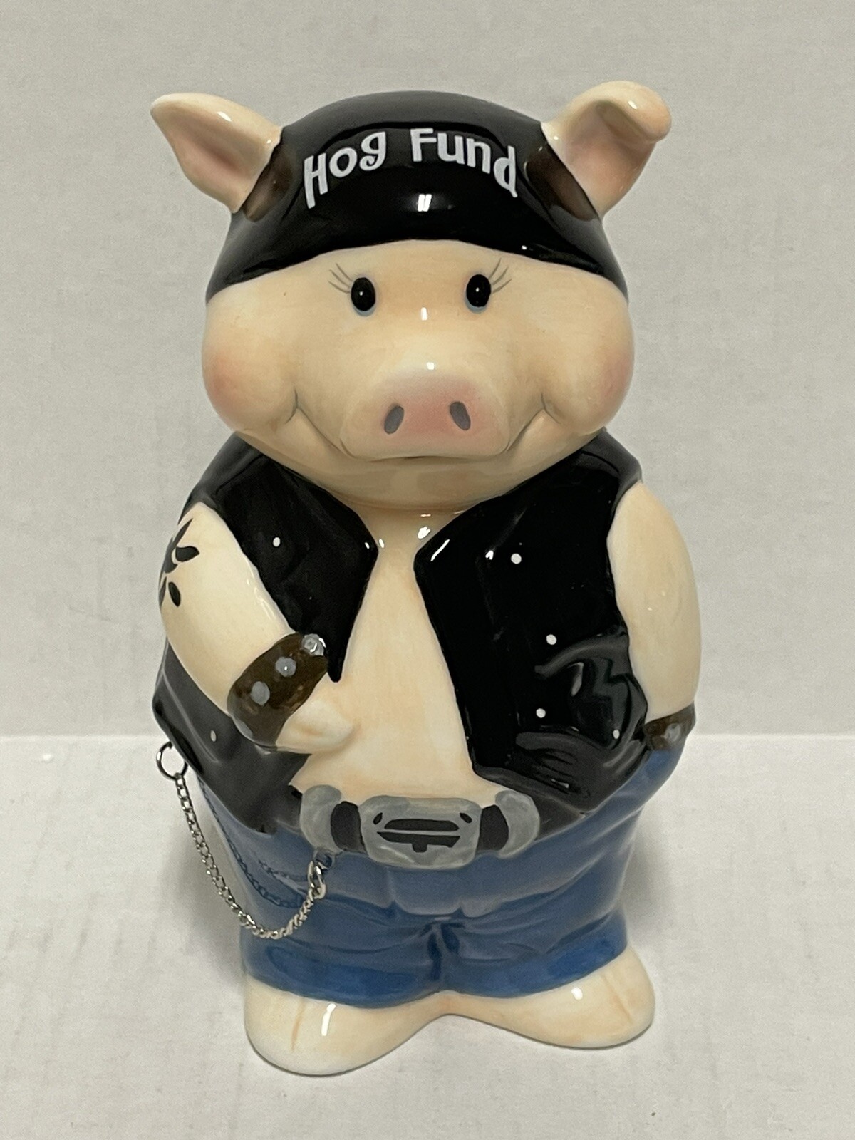 Vintage Hog Fund Biker Ceramic Piggy Bank Tattoo and Chain Do Rag Biker ...