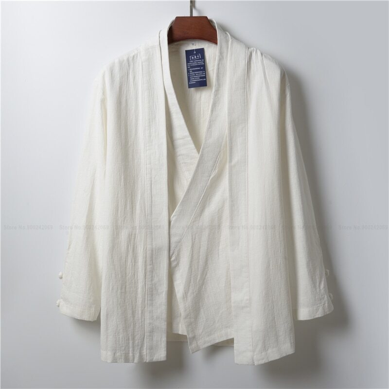 Chinese Men Linen Hanfu Cardigan Tops Kung Fu Shirts Japanese Kimono ...