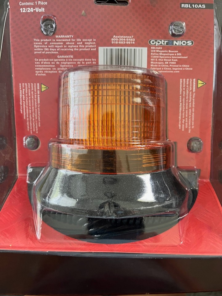 OPTRONICS LED MAGNETIC BEACON LIGHT AMBER RBL10AS 12V PLUG 12' POWER ...