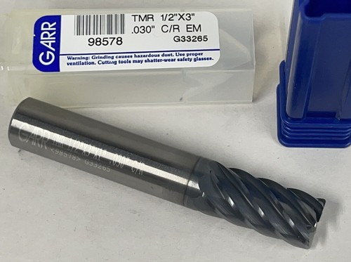 GARR 1/2" X .030R Corner Radius 7 Flute End Mill, High Performance TMR ...