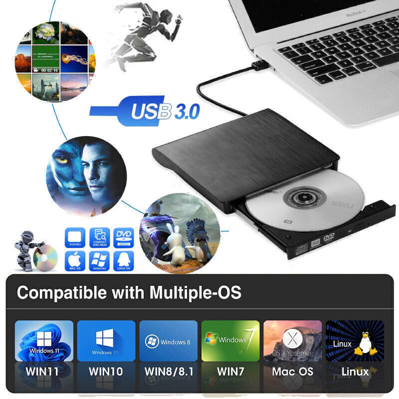 Slim USB 3.0 External DVD Driver CD Writer Burner For Laptop Windows 11 ...