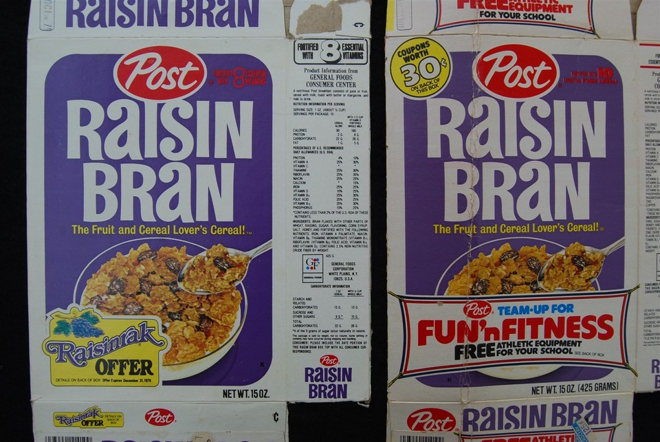 [ 1979 - 1980 Post RAISIN BRAN - 2 Vintage Cereal Boxes - Raisinrak ...