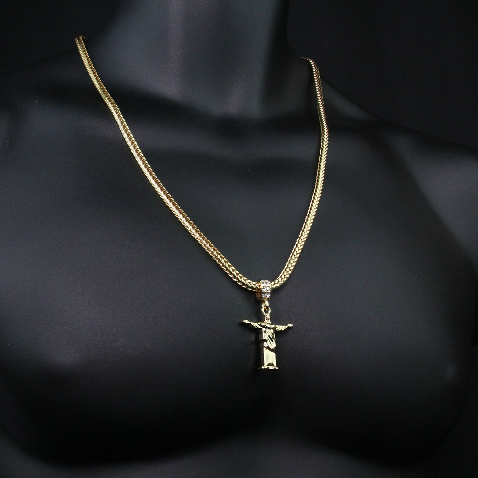 14k Gold Plated Hip Hop Redeemer JESUS Pendant Cubic-Zirconia 24 ...