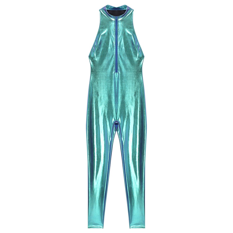 Womens Shiny Metallic Unitard One Piece Bodycon Jumpsuits Catsuit Club ...