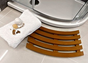 Curved Shaped Solid Beech Wooden Duck Board Bathroom Shower Mat ...