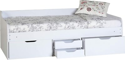 White 3ft Single Day Bed, Storage Bed With Drawers Kids Adults Cabin ...