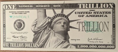 ORIGINAL $1,000,000,000,000 (1 Trillion) DOLLAR BILL NOVELTY. Looks ...