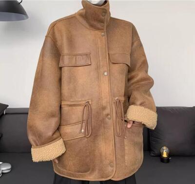 Men's New Fashion Winter Lapel Long Sleeve Loose Lamb Wool Fur Warm ...