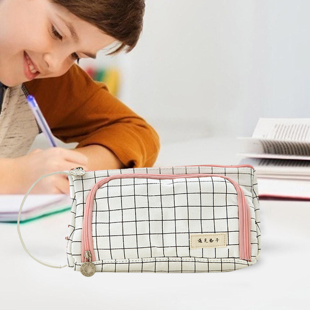 Unisex Double Open Pen Pouch Canvas Multifunction School Supplies ...