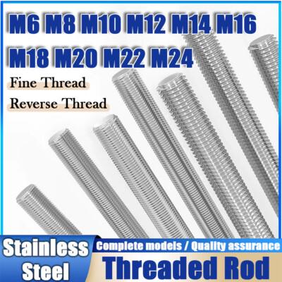 M6 M8 ~ M24 Reverse / Fine Thread Threaded Rod Bar Studding 304 ...