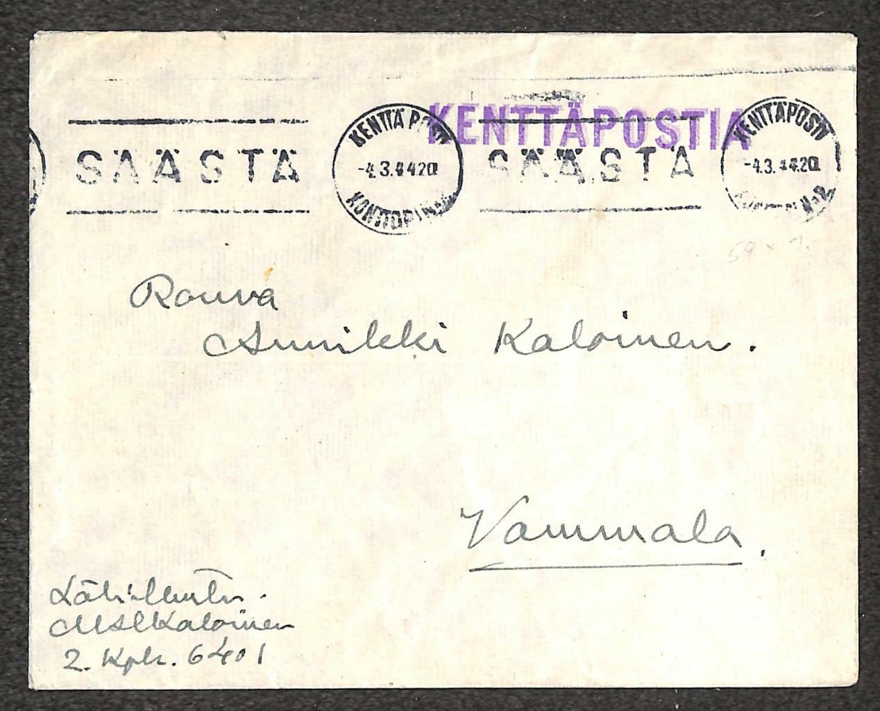 FINLAND FIELDPOST PATRIOTIC SLOGAN SAVE CANCEL KENTTAPOSTIA MILITARY ...