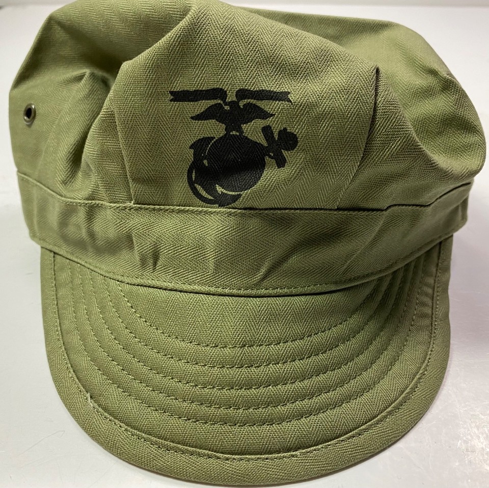 WWII US USMC MARINE HBT COMBAT FIELD CAP, SHORT BILL W/ LOGO-XLARGE | eBay