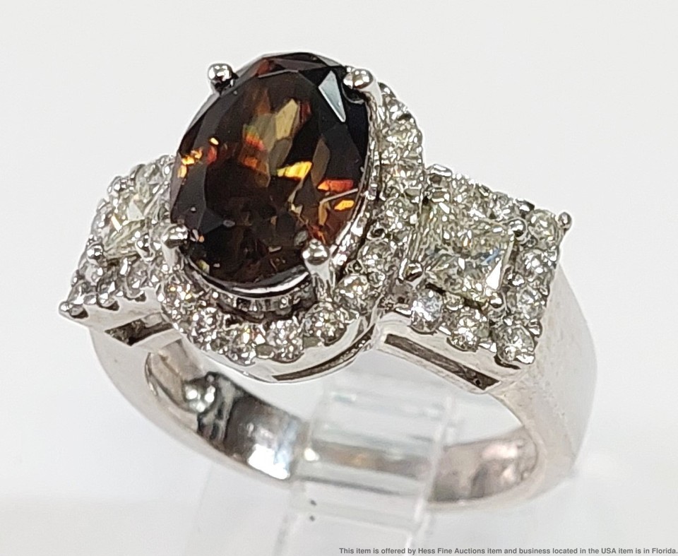 Rare GIA Large Orange Cassiterite 14k White Gold Diamond Ladies Halo ...
