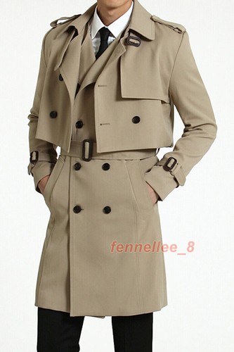 Fashion Mens Two-piece Coat Windbreaker Trench Coat Long Vest Formal ...