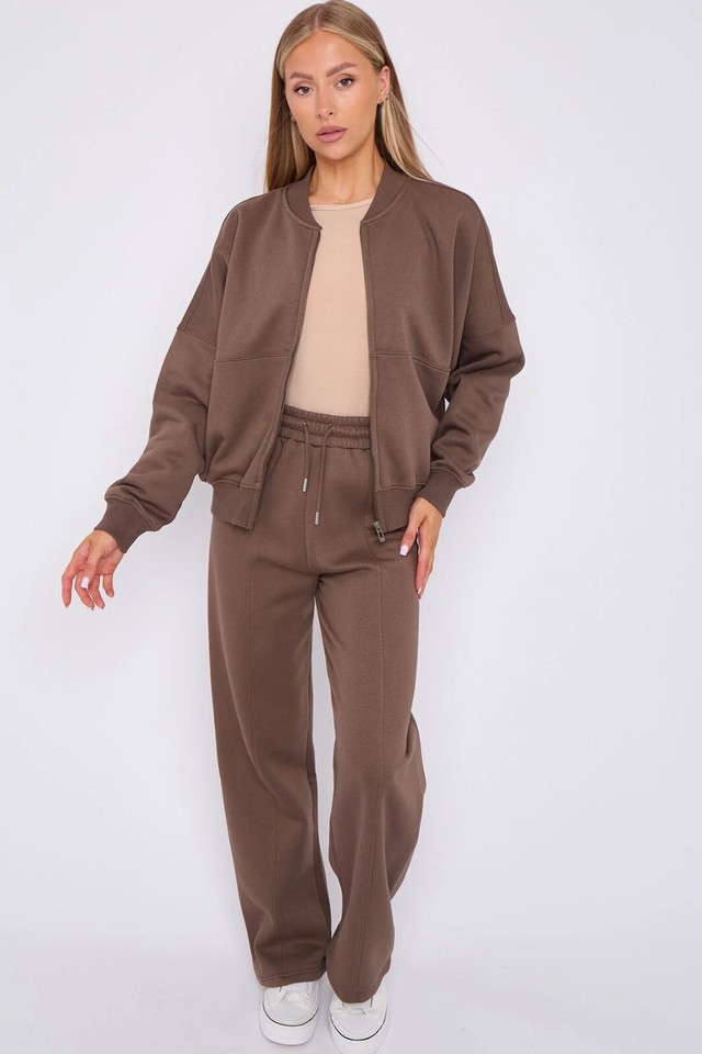 Women Bomber Oversize Baggy 2 Piece Lounge Wear Casual Set Ladies Suit ...