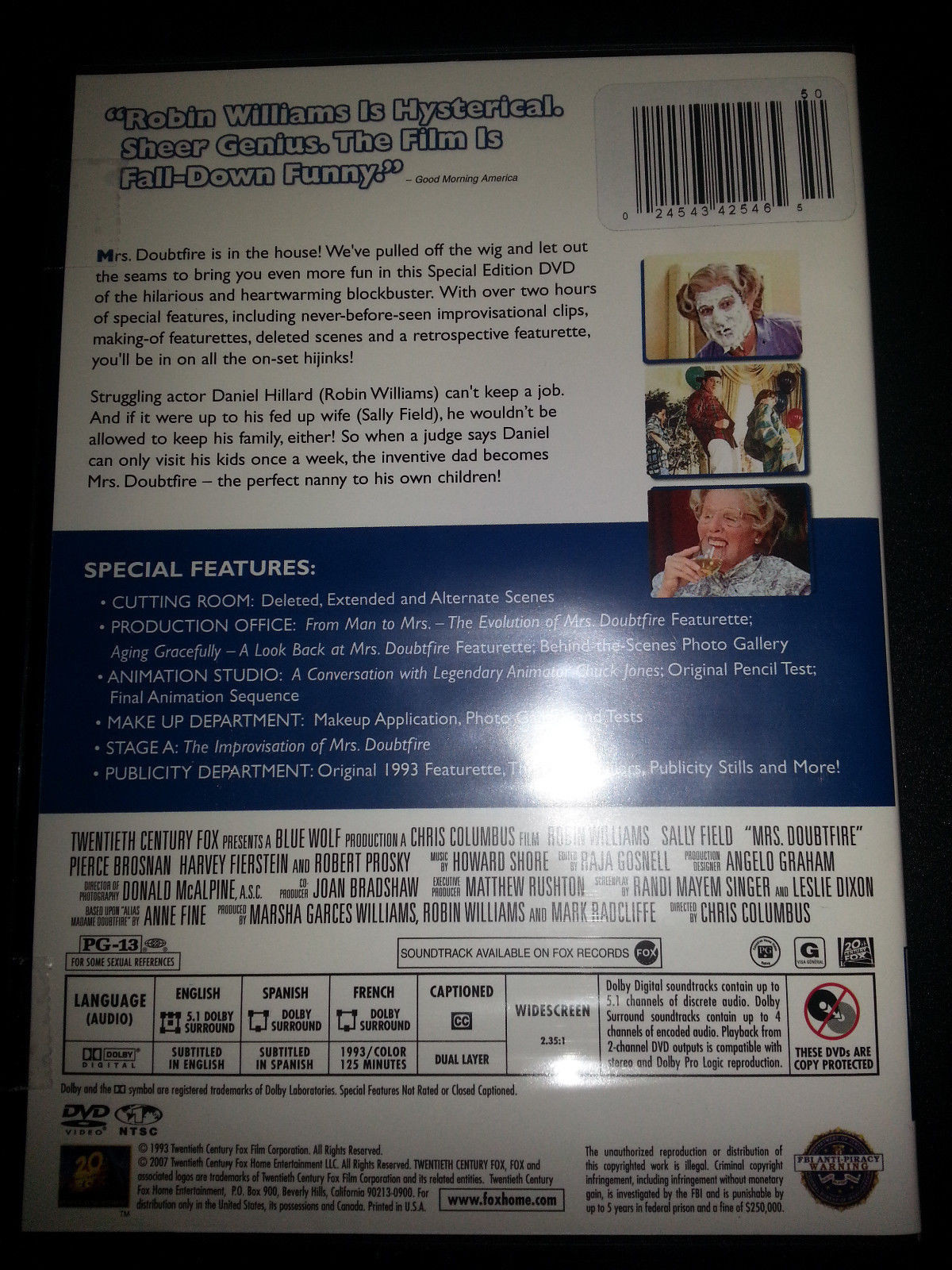 Mrs. Doubtfire (DVD, 2007, 2-Disc Set, Behind the Seams Edition) Robin ...