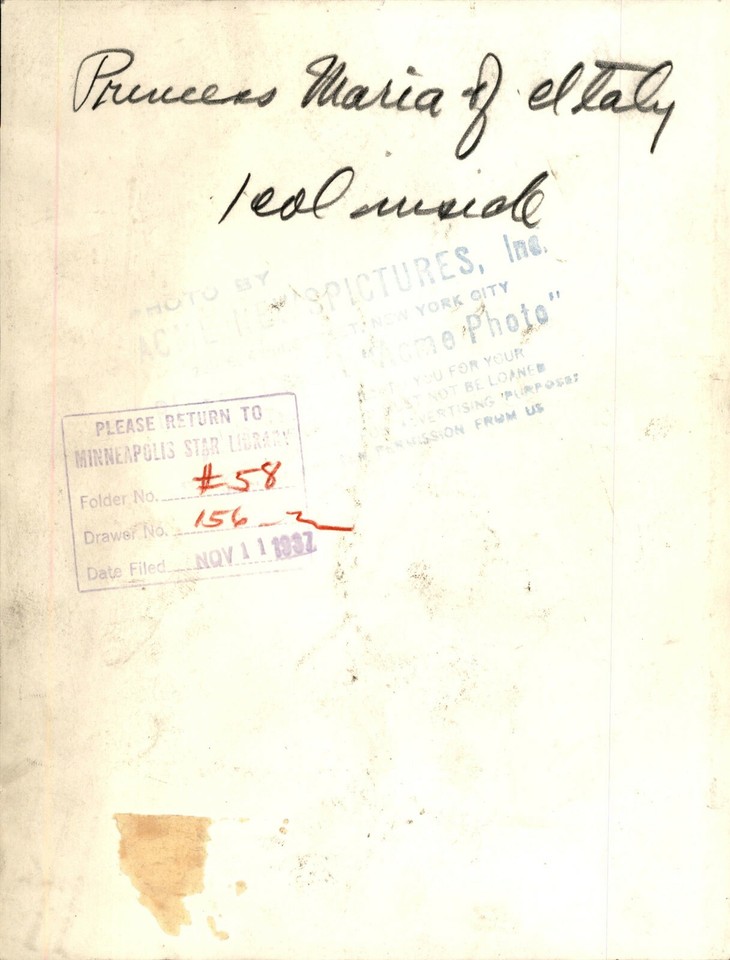 LG937 1937 Original ACME Photo PRINCESS MARIA FRANCESCA OF SAVOY ...