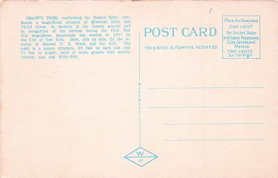 New York City NY General Grant Tomb Military Army Officer Patriotic ...