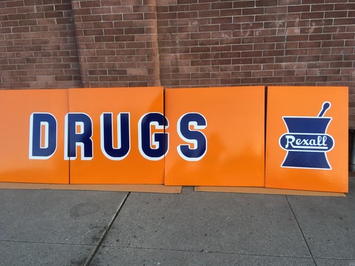 Vintage 1940s porcelain Rexall Drug sign with logos. Eight panels-25 ...