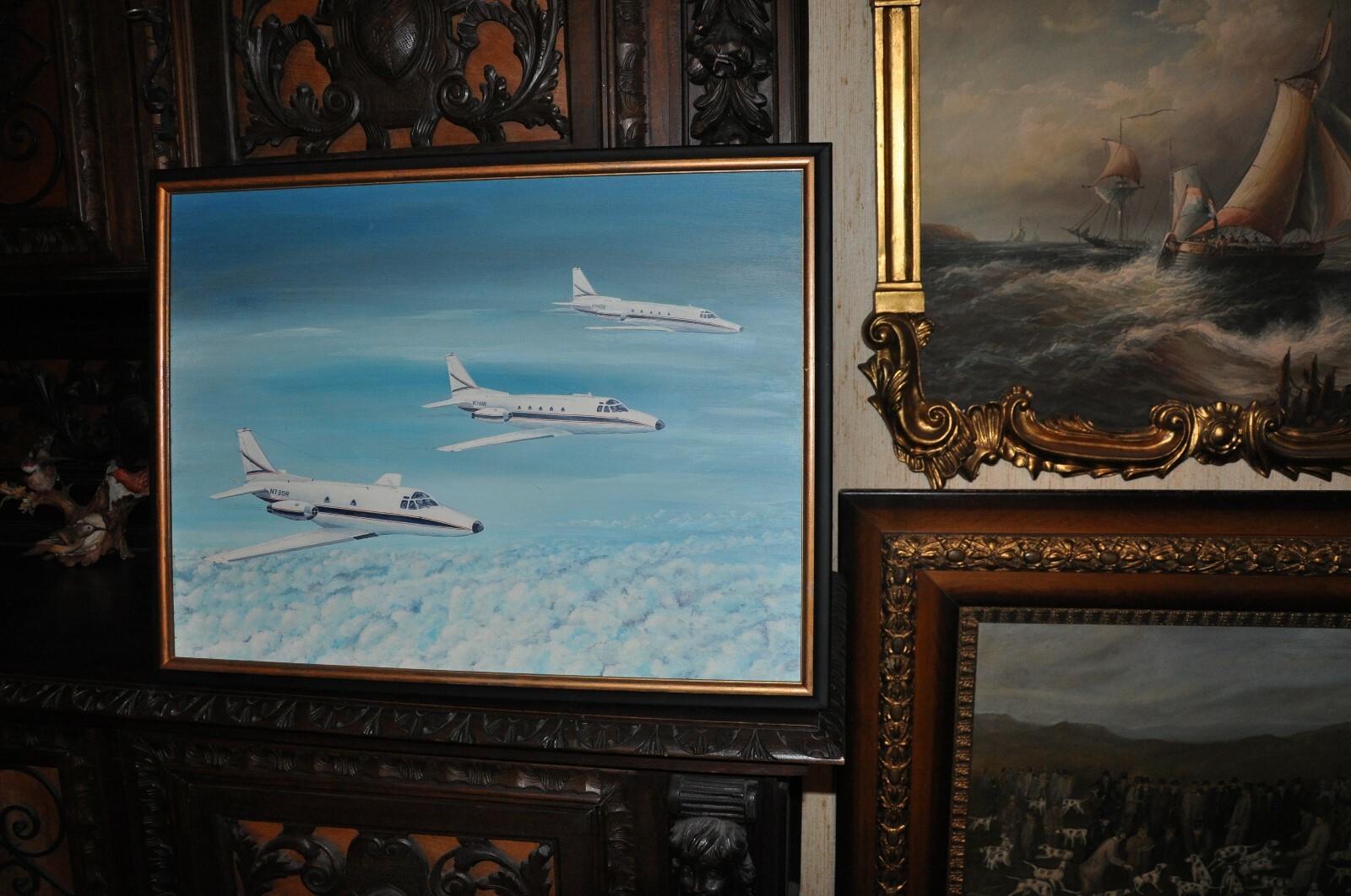 William M. Hasse (20th Century) Leer Jets 1970's original oil painting ...