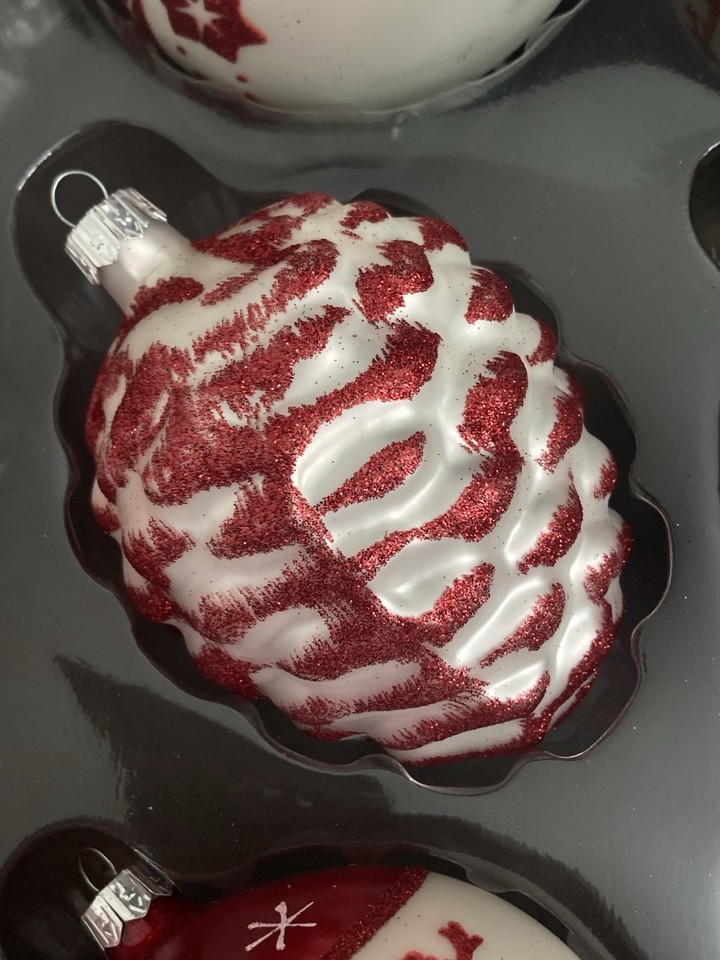 Vintage Vitbis Christmas Glass Ornaments Pack Of 9 Red White Handmade ...