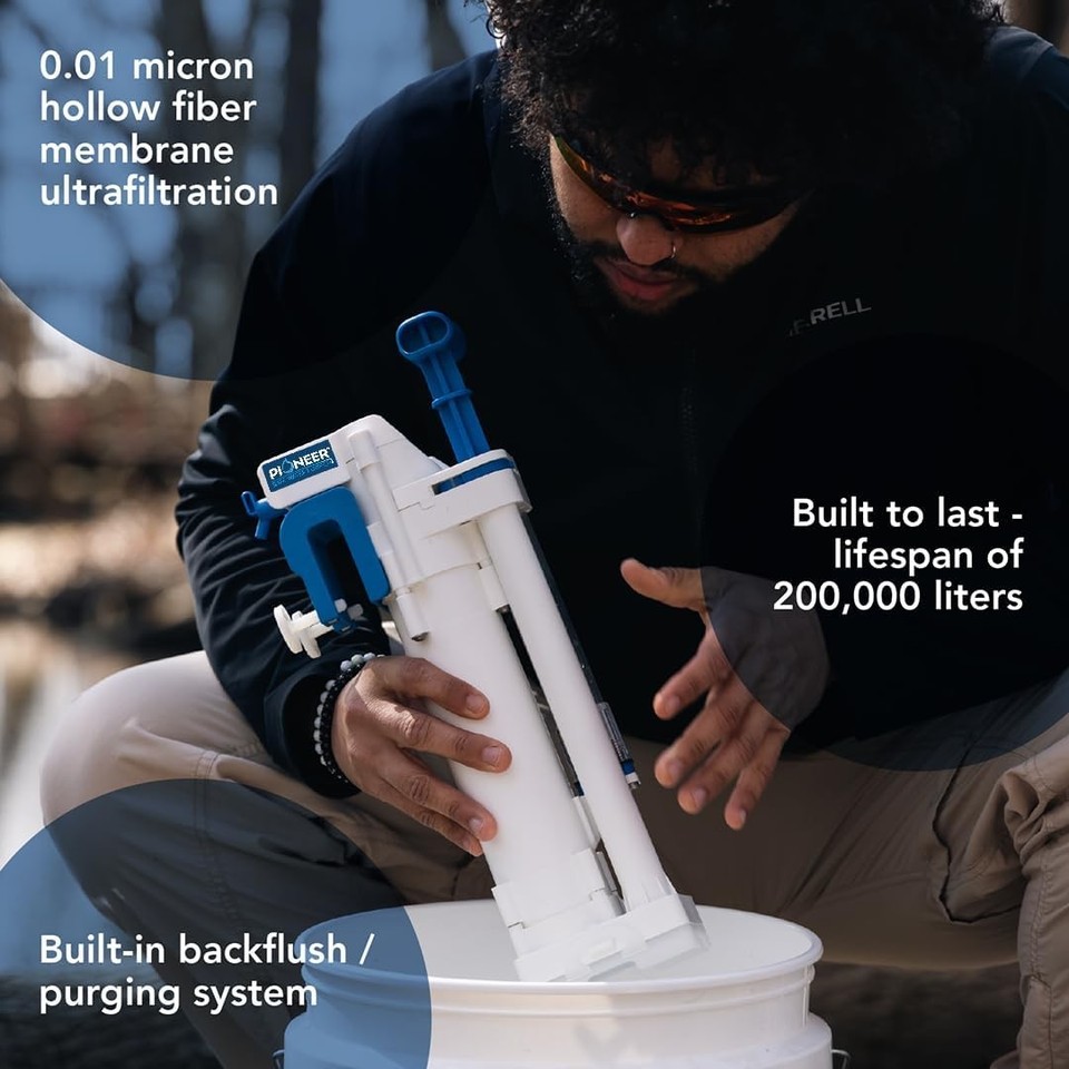 Outdoor Water Filtration System. Bucket Pump Purifier Produces Clean ...